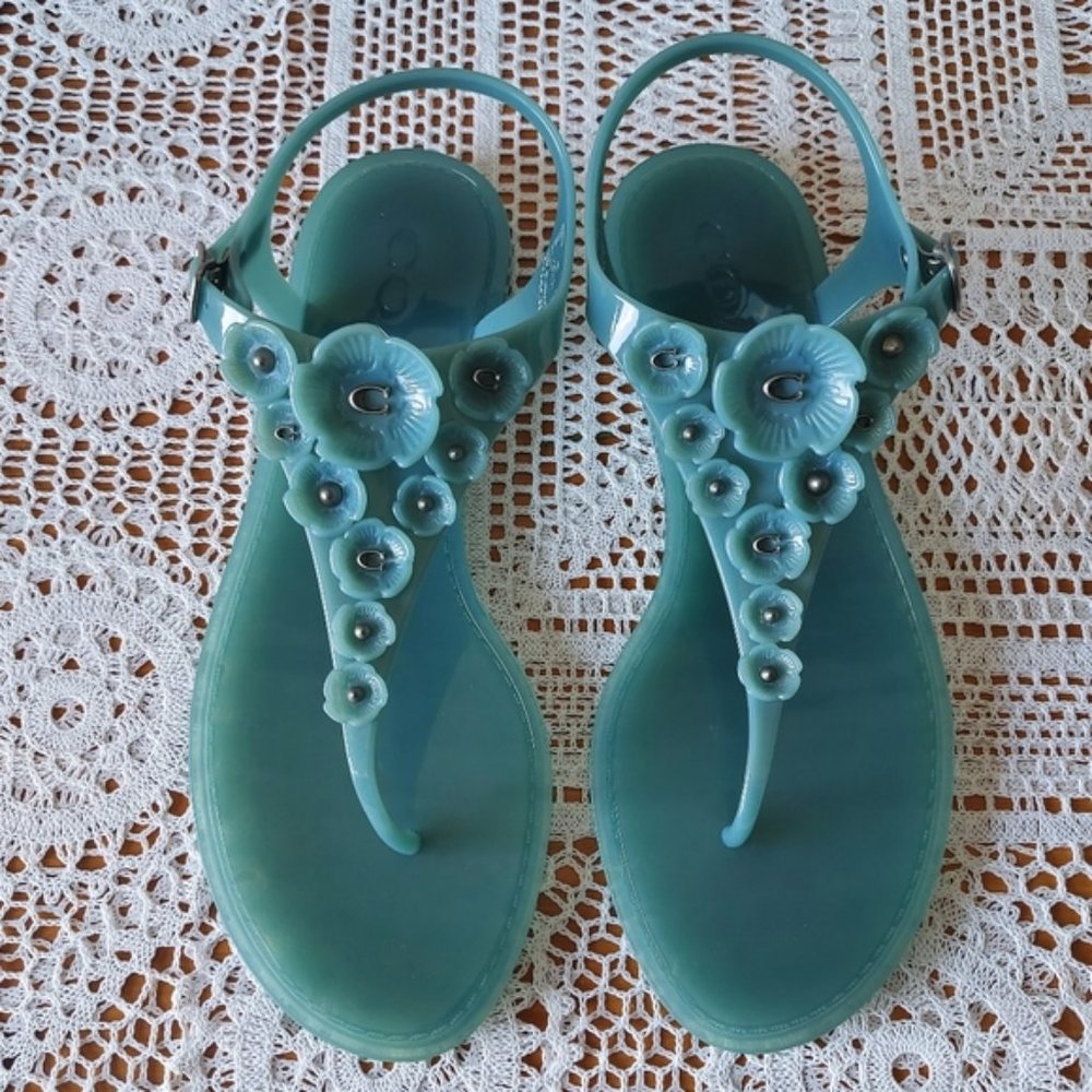 Coach Green Tea Rose Jelly Flat Sandals (Size Us 8) - Gem